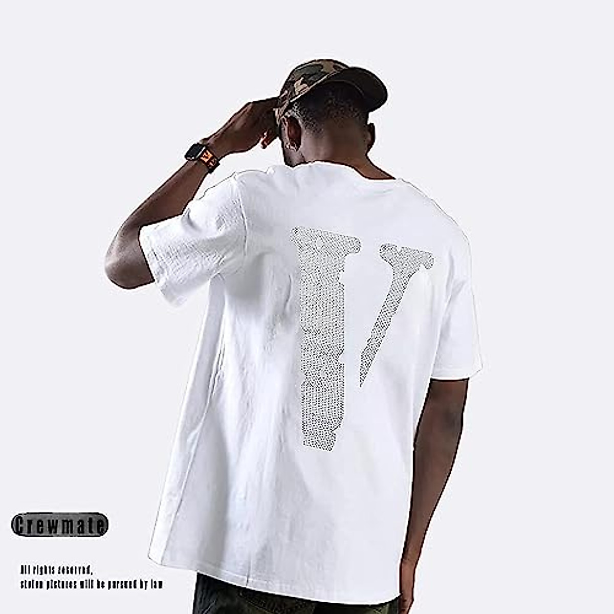 Crewmate Men’s T-Shirt Fashion Big V Letter Printed Shirt Casual Couple Hip Hop Short Sleeve Crystal Diamond T-Shirt