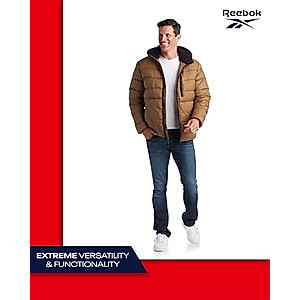 Reebok Men's Winter Jacket - Heavyweight Quilted Puffer Parka Coat - Ski Jacket for Men, Sherpa Lined Hood (S-XL), Size Medium, Taupe