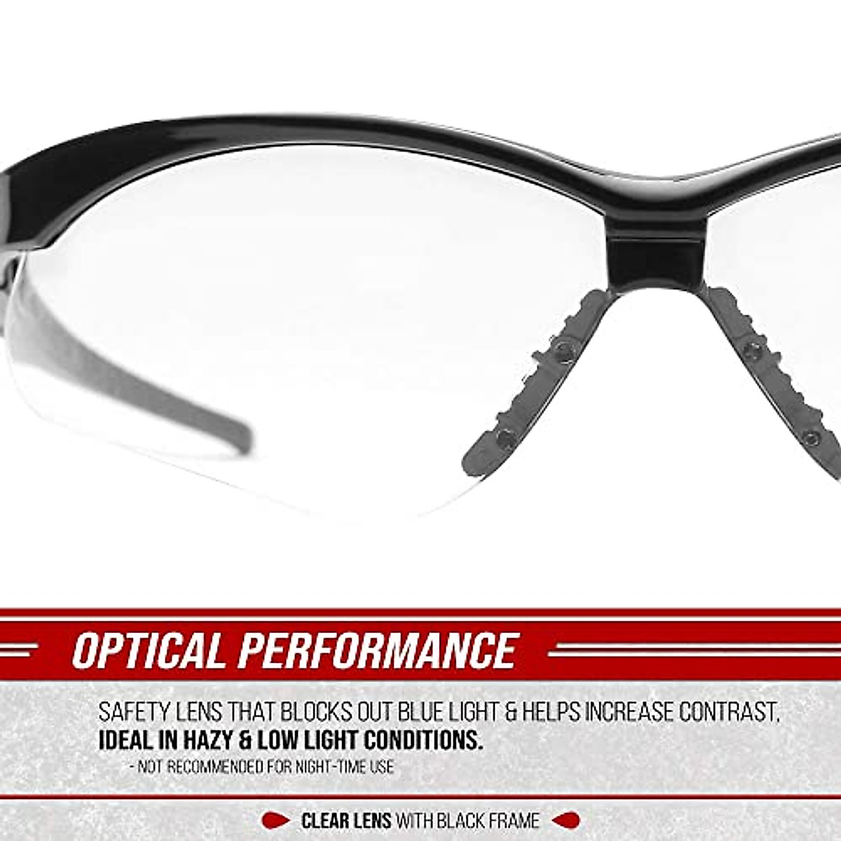 Optic Max Safety Glasses Scratch Resistant Lens Flexible Frame, 12 Pairs