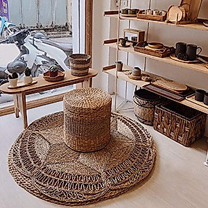 Round Rug 4ft, Seagrass Rug for Area Rugs, Rattan Decor, Boho Carpets and Rugs Living Room and Dining Room Rugs for Under Table, Farmhouse Area Rug, Jute Rug Round, Circle Rug for Wall Decor 4ft
