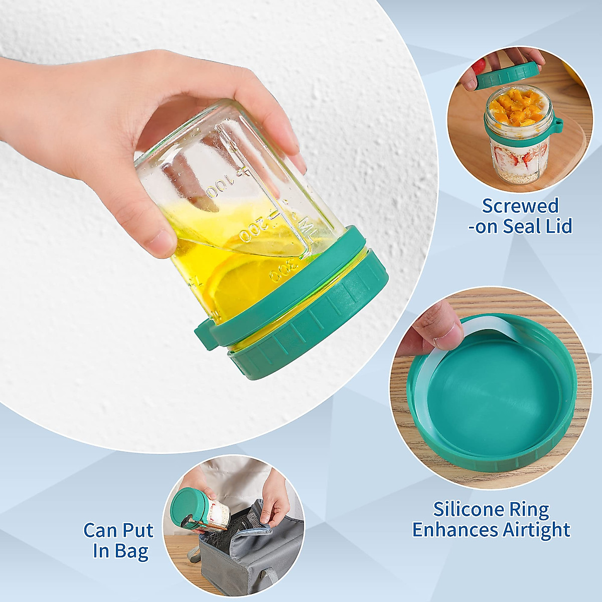 GUUTRY Overnight Oats Containers with lids and Spoons: 16 oz Mason Jars for Overnight Oats - 4 Pack Glass Meal Prep Container for Oatmeal - Food Storage Containers/Canning Jars/Food Jars