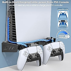 PS5 Wall Mount Kit with Charging and Cooling Fan, PS5 Floating Shelf Wall Mount Stand for PS5 Console, PS5 Controller Wall Mount Charger Accessories with PS5 Cooling Station,Headset Holder