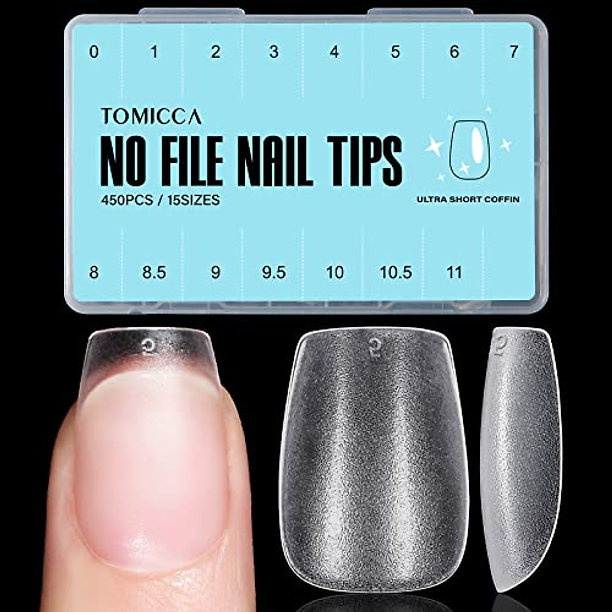 TOMICCA Extra Short Coffin Nail Tips - 450Pcs Full Cover Gel Nail Tips, Soft Acrylic Gel Nail Tips for Nail Extension, 15 Sizes Pre-shaped Double-sided Matte Fake Gel Nail Tips with Box