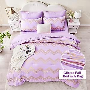 Wowelife 6 Piece Purple Twin/Twin XL Comforter Set for Girls Twin Bedding Sets Lavender Bedding Bed in A Bag Twin Bed Sets with Comforter, Flat Sheet, Fitted Sheet, 1 Pillowcase and 2 Pillow Shams