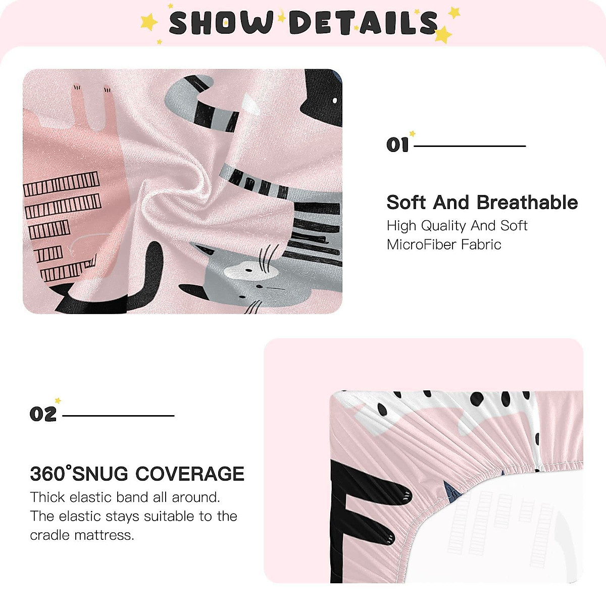 Blueangle Fitted Crib Sheet Cute Colorful Kittens Baby Sheets for Standard Crib Toddler Mattress Cover, Soft Microfiber Breathable Mattress Cover for Boys and Girls（159）