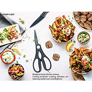 KNIFAST Knife Set Stainless Steel 18 Pieces with Block Dishwasher Safe, Kitchen Knives Set Chef Knife Set with Knife Sharpener, 6 Steak Knives with Peeler Scissors Cheese Pizza Knife and Acrylic Stand