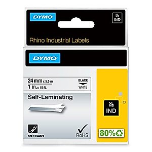 DYMO Industrial RhinoPro Self-Laminating Labels for DYMO Industrial Rhino Label Makers, Black on White, 1", 1Roll (1734821)