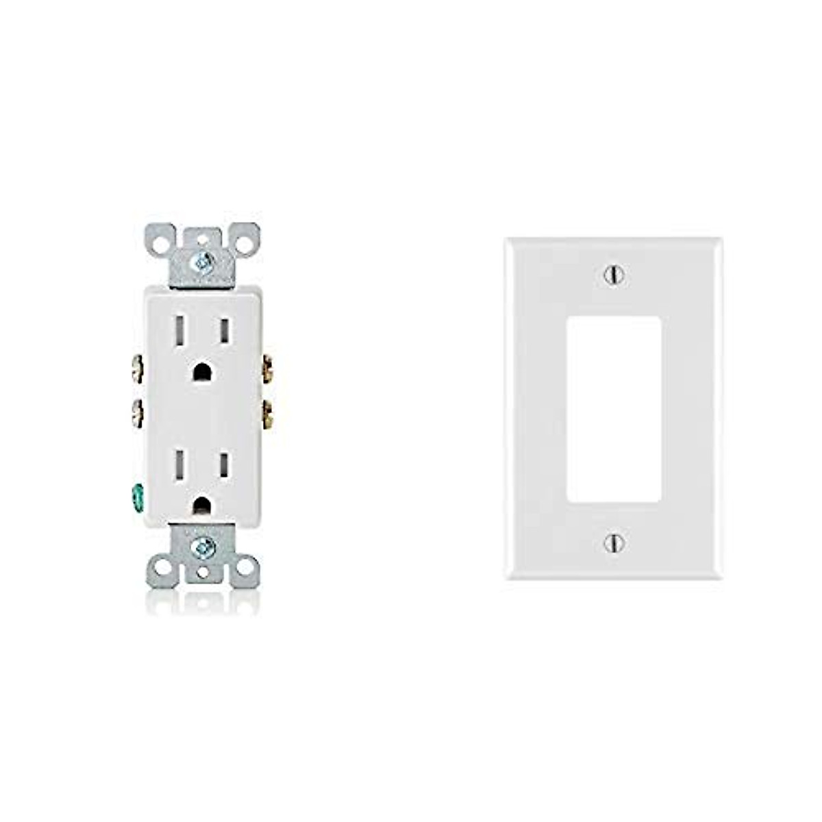 Leviton T5325-WMP 15 Amp 125 Volt, Tamper Resistant, Decora Duplex Receptacle, Straight Blade, Grounding, 10-Pack, White M22-Straight, 3 Wire, Piece AND Gang Decora/GFCI Wallplate, 10-Pack, White