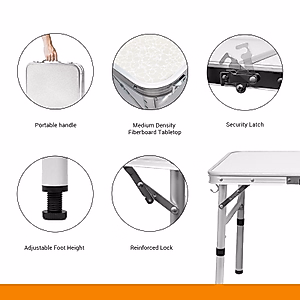 Folding Camping Table Small 3 Adjustable Height Portable Lightweight Table Aluminum for Outdoor Picnic Beach BBQ Cooking Home Use