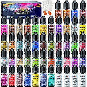 Alcohol Ink Set - 48 Vivid Colors, Concentrated Alcohol-Based Ink, Epoxy Resin Paint with Metallic Color Dye for Resin Coasters, Acrylic Painting, Tumbler Making,10ml Each