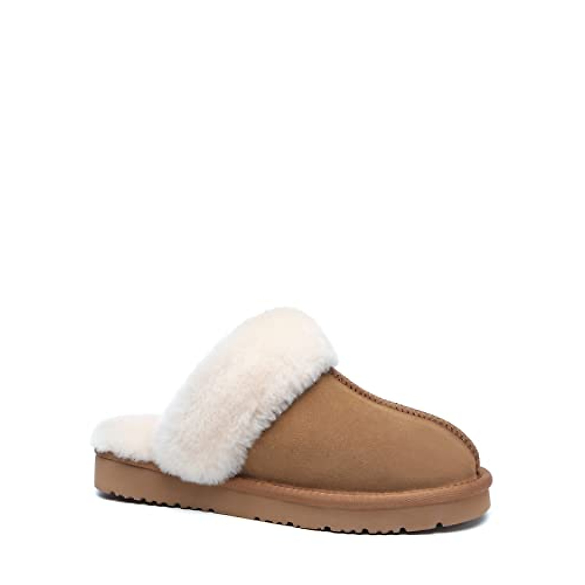 TARRAMARRA Muffin Australian Sheepskin Slippers, Premium Australian Shearling Scuff Slippers Fur Collar Slip-on House Shoes For Women and Men Chestnut US Women 8