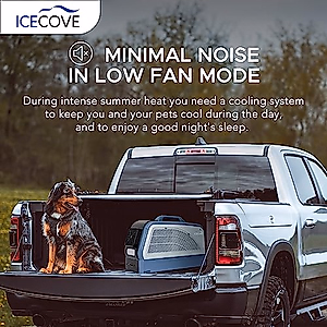IceCove Portable Air Conditioner 2500BTU Fast Cooling Car AC Unit, 250W Low Power Consumption, 25.5VDC, 2 Fan Speed, 3 Light Mode for Outdoor Tent Camping/RVs or Home Use (Battery Not Included), Blue