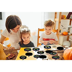 WaaHome Halloween Thanksgiving Scratch Art Crafts for Kids 24pcs Pumpkin Rainbow Scratch Art Paper for Kids School Classroom Game DIY Crafts Halloween Thanksgiving Fall Party Decorations Favors