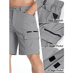 TACVASEN Mens Outdoor Hiking Shorts Summer Lightweight Quick Dry Casual Water Resistant Cargo Fishing Golf Shorts Light Grey, 34