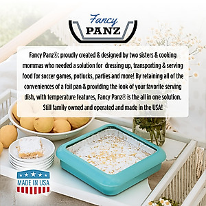 Fancy Panz, Serving Tray for Food, Made in the USA Foil Pan Carrier, Stackable Aluminum Pan Holders, 8x8 Travel Casserole Carrier With 1 Disposable Foil Pan & Serving Spoon, Red