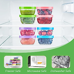Zezzxu 5 oz Small Plastic Food Containers with Screw Lids, 12 Pack Reusable Freezer Storage Jars Stackable Deli Containers (Microwave & Freezer Safe)