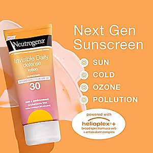 Neutrogena Invisible Daily Defense Sunscreen Lotion, Broad Spectrum SPF 30, Oxybenzone-Free & Water-Resistant, Sun & Environmental Aggressor Protection, Antioxidant Complex, 3.0 fl. oz