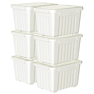 Cetomo 55L*6 Plastic Storage Box,White, Tote box,Organizing Container with Durable Lid and Secure Latching Buckles, Stackable and Nestable, 6Pack, with Buckle