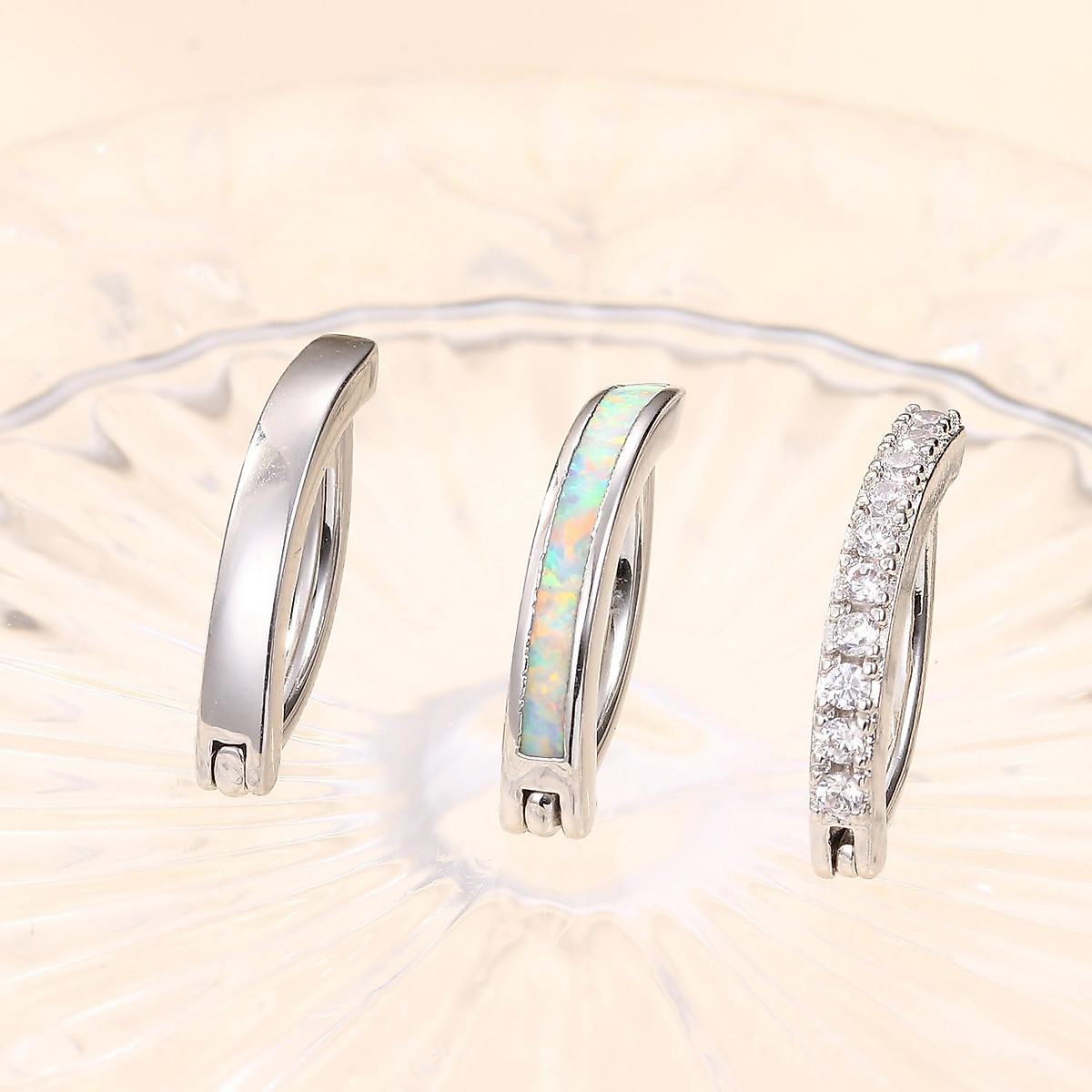 Jstyle 3Pcs 14G Clicker Belly Button Ring for Women Gold 316L Surgical Steel Rings Cute CZ Opal Small Hoop Simple Reverse Navel Body Piercing Jewelry Silver Tone