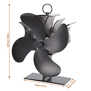 DOMAS 4-Blade Heat Powered Stove Fan for Wood / Log Burner/Fireplace increases 80% more warm air than 2 blade fan