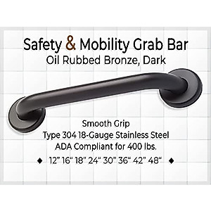 Grab Bar for Bathtub Shower - Stairs Bed Toilet Bathroom / Stand Assist & Safety Handrail / 304 Stainless Steel / Smooth / Oil Rubbed Bronze / 36"