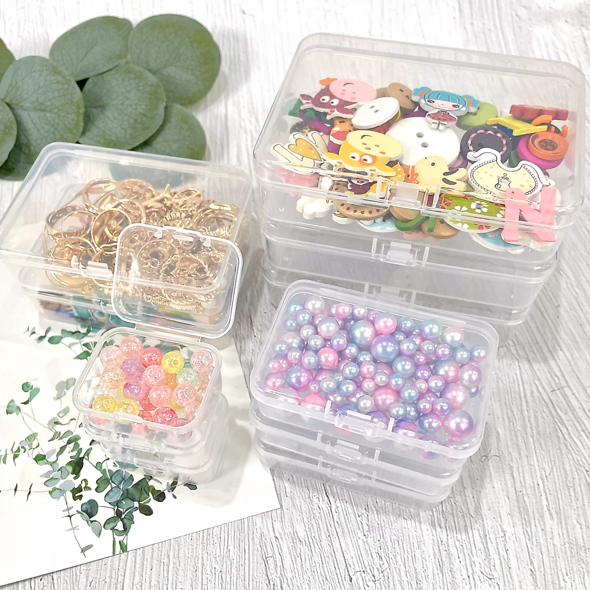 Oarolloy 16pcs Small Plastic Organizer Storage Boxes 4 Sizes Rectangle Clear Plastic Organizer Storage Box Mini Mini Empty Containers with Lids for Beads, Jewelry, Nail Art, Crafting