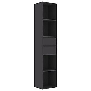 Natulvd 6 Tier Tall Bookcase with Drawers & Shelves, Narrow Display Storage Shelves Collection Décor Free Standing Furniture for Home Living Room Study Room - Grey