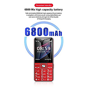 Unlocked GSM Big Button Feature Cell Phone for Elderly, 2.4" Screen Dual SIM 6800mAh Battery SOS Key Mobile Phone Easy to Use (Red)