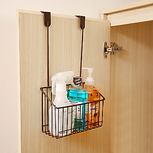 WIRESPIRIT - Over Cabinet Door Organizer Storage Basket (Set 2) with No Assembly Required for Kitchen, Bathroom, Pantry - Hold Food Wrap, Foil Cookies Sheet, Spice, Cutting Board - Bronze