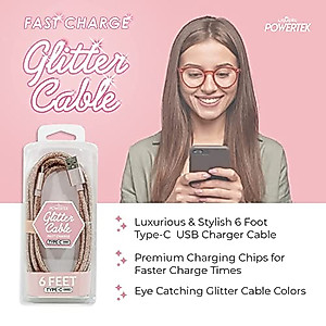 LIQUIPEL USB Type C Cable 6ft, USB A 2.0 to USB-C Fast Charger Extra Long Durable, Glitter Cables (Rose Gold)