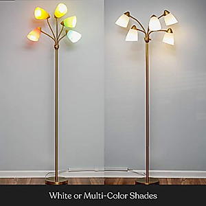 Brightech Medusa LED Floor Lamp – Multi-Head Dimmable Floor Lamp for Living Rooms & Offices – Tall Lamp with Interchangeable Shades, Adjustable Standing Lamp for Bedroom Reading – Brass/Gold