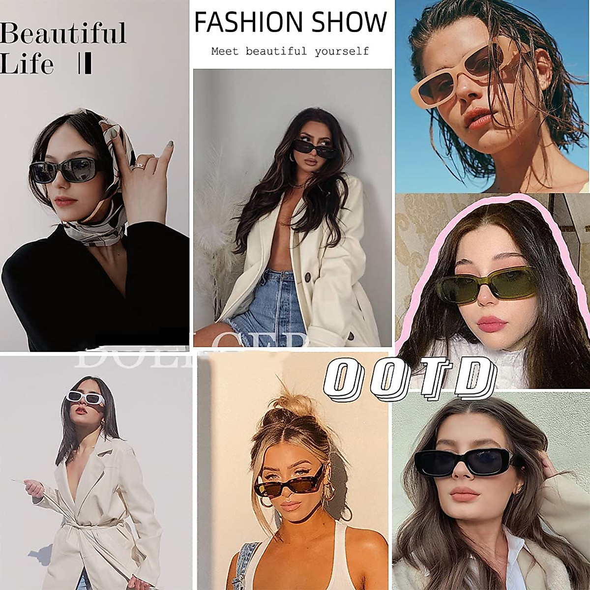 BOJOD Rectangle Sunglasses for Women Men Fashion Trendy Chunky Frame 90s Rectangle Sunglasses Black