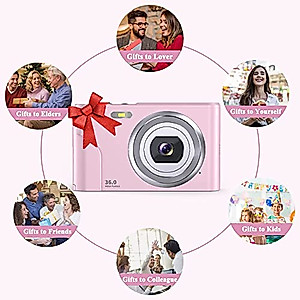 Digital Camera 1080P 36MP Kids Camera Compact Point and Shoot Digital Camera, 16X Digital Zoom 2 Batteries, Rechargeable Vlogging Portable Small Camera for Teens Students