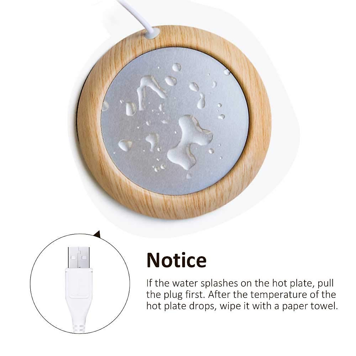 Creative USB Wood Insulation Grain Cup Heat Beverage Mug Mat Warmer Office Tea Milk Coffee Felt Heater Pad Coaster(Bright Wooden Grain)