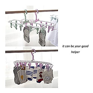 Setaria Viridis Foldable Clip Hangers Clothes Drying Racks Portable Hangers 2 Pack Socks 12 Clips Hook for Drying Towels Baby Clothes Gloves (Lavender Light Green)