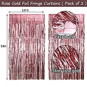 Yawagor 29 Pieces Rose Gold 60th Birthday Decorations for Women, Happy Birthday Decor Set-60th Birthday Anniversary Foil Balloons, Sash, Cake Topper, Fringe Curtains for Home Indoor Party Supplies