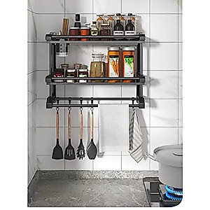 Shower Caddy Shelf Black No Drilling Shower Organizer with Hook Towel Bar Adhesive Rustproof Steel Shower Storage Shelves Adhesive Rack for Bathroom Washroom (Black)