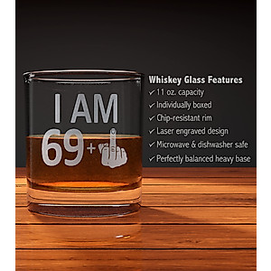 Promotion & Beyond I AM 69 PLUS 1 Whiskey Glass - Funny Sarcastic Finger 70th Birthday Gift