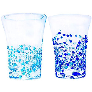 てぃだ工房 Tida Kobo Beer Glasses (Water/Clear, Blue/Water) φ2.8 inches (7 cm), Crushed, Pack of 2