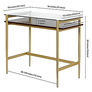 Eaton 36'' Wide Rectangular Desk in Brass/Walnut