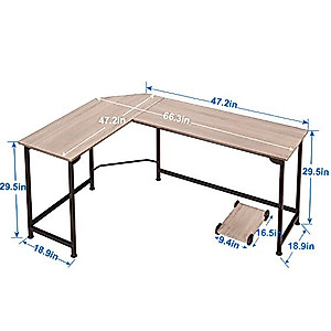 VECELO Computer Desk L Shaped with CPU Stand/PC Laptop Study Writing Table Workstation for Home Office Wood & Metal,Oak,66"