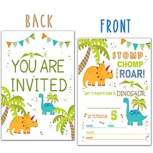ukebobo 5th Birthday Party Invitations with Envelopes – Dinosaur Birthday Party Invitations, Dinosaur Party Decorations– 20 Cards With Envelopes（sjl-05）