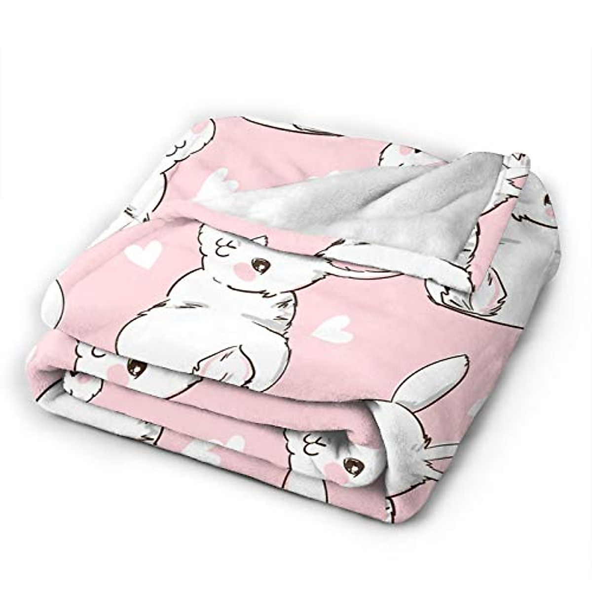 Gaseekry Blanket Hand Drawn Rabbit Bunny Heart Fleece Flannel Throw Blankets for Couch Bed Sofa Car,Cozy Soft Blanket Throw Queen King Full Size for Kids Women Adults 80"X60"