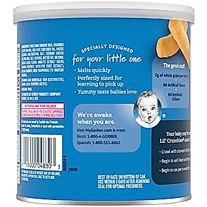 Gerber Lil Crunchies Baked Grain Snack, Mild Cheddar, Baked with Whole Grains & Non GMO Ingredients, For Crawlers 8 Months & Up, 1.48-Ounce Canister (Pack of 2)