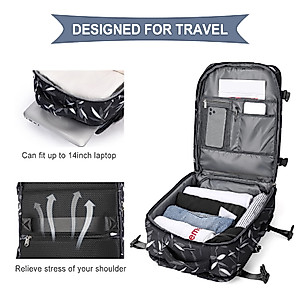 Large Travel Women Carry On Backpack,Hiking, Waterproof Outdoor Sports Rucksack Casual Daypack Fit 14 Inch Laptop with USB Charging Port Shoes Compartment, Leaves Black