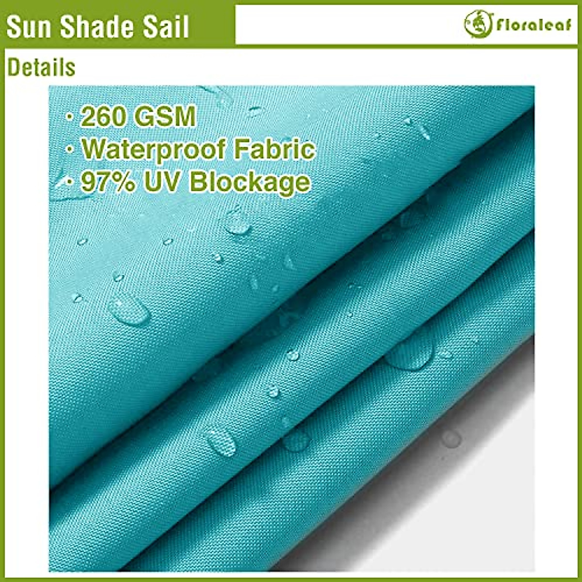 FLORALEAF Sun Shade Sail 16'x16'x16' Equilateral Triangle Terylene UV Block Waterproof Canopy Awning for Patio Backyard Lawn Garden Outdoor Activities, Turquoise