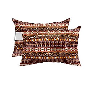 Recliner Head Pillow Ledge Loungers Chair Pillows with Insert Retro Abstract Symmetric Orange Totem Pattern Lumbar Pillow with Adjustable Strap Outdoor Waterproof Patio Pillows for Beach Pool, 2 PCS
