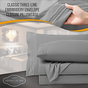 Abeero Home Full Size Bed Sheets Cooling - Luxury Hotel Sheet Set - Soft Sheet with Elastic Corner Strap - Deep Pocket Microfiber Bedsheet - Bedding Sheet & Pillowcases -4 PC (Full Size, Light Gray)