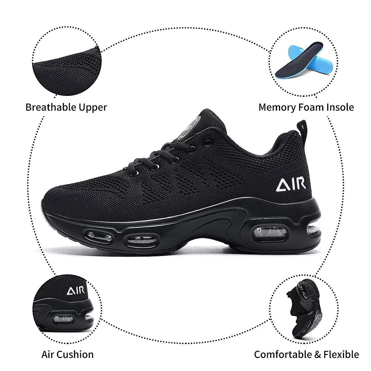 HuJAT Women’s Air Running Shoes Walking Tennis Fashion Sneakers Casual Comfortable Breathable Jogging Shoes Black