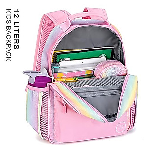 mibasies Girls Backpack for School, Kids Backpack School Bag for Elementary Age 5-8, Pink Blue Rainbow